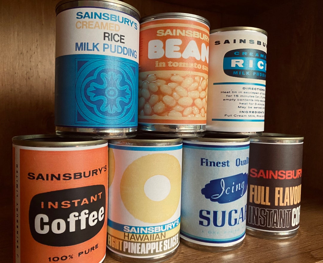 Sainsburys Retro Food Cans Vintage Tins 70's Rustic Tin Can Replica ...