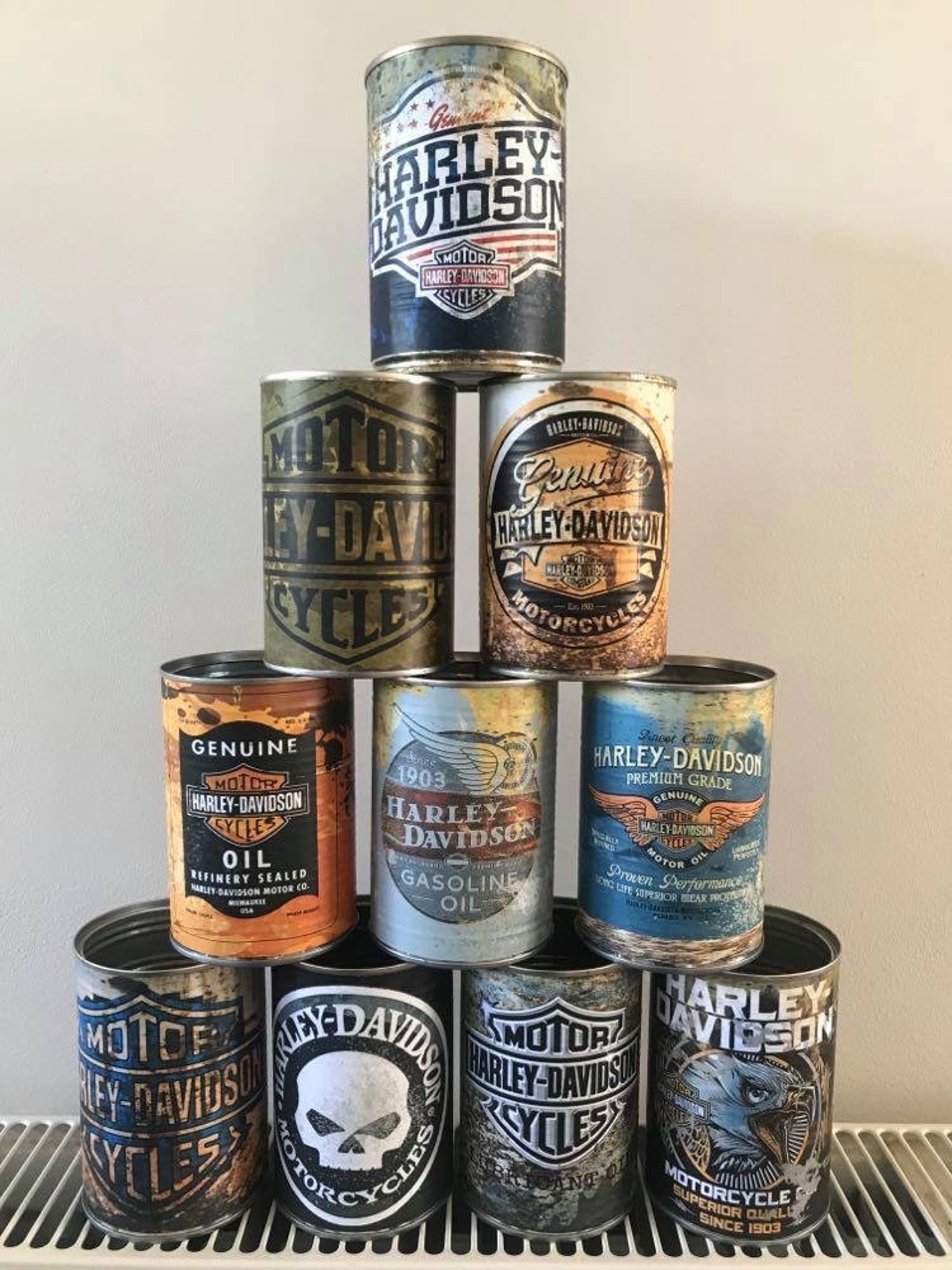 Vintage Motor Oil Cans Rustic Motorcycle Oil Can Replica Tin Can Rusty ...