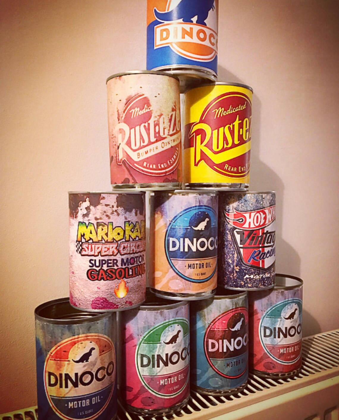 Dinoco Cars Oil Labels Rusty Oil Tin Can Race Party Themed | Etsy