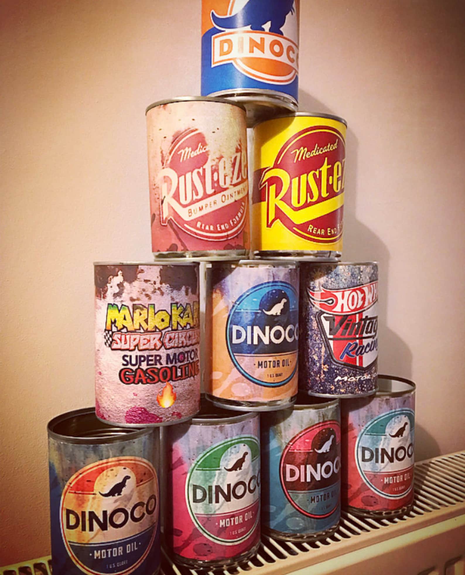 Dinoco Cars Oil Labels Rusty Oil Tin Can Race Party Themed | Etsy