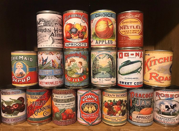 Vintage food tin cans rustic tins retro tin can replica | Etsy