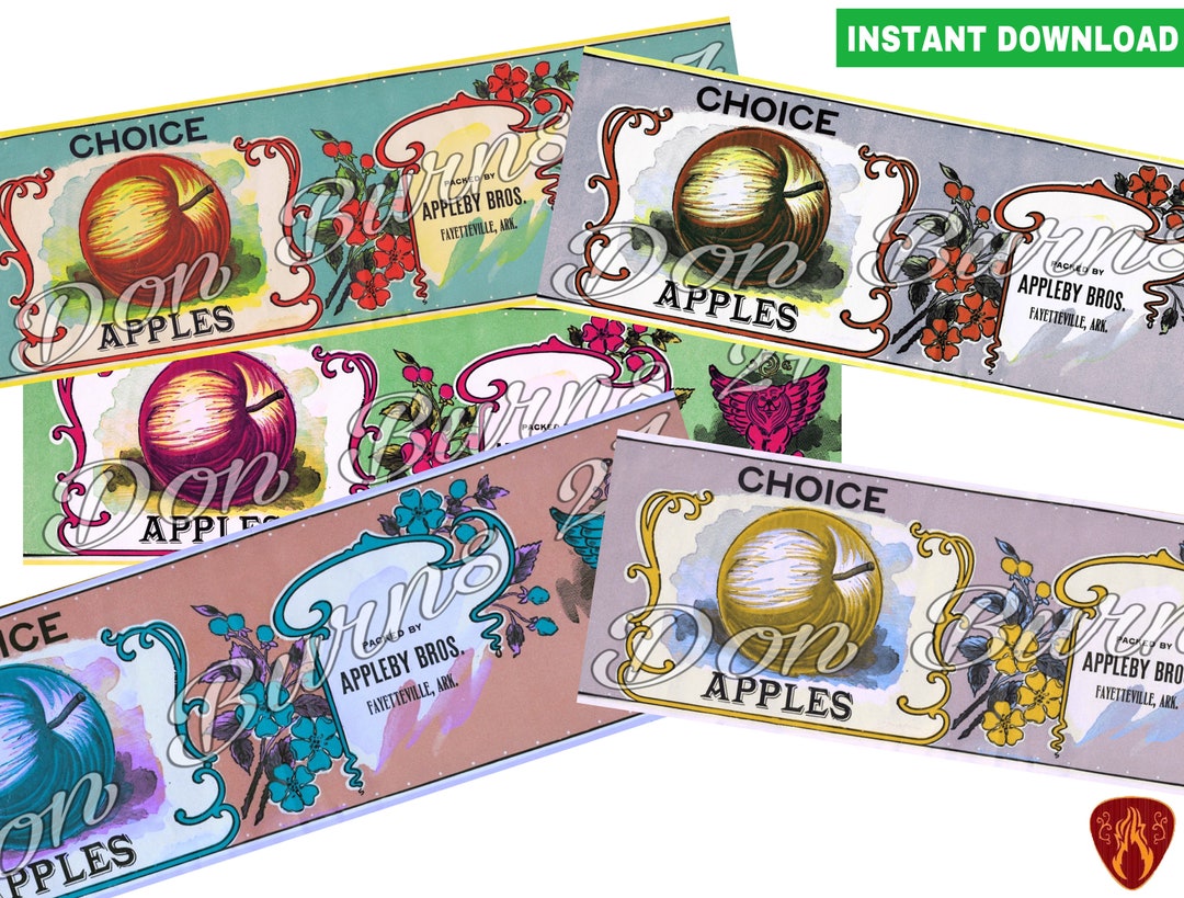 Set of 5 Printable Vintage Apple Labels Digital Food Label Choice ...