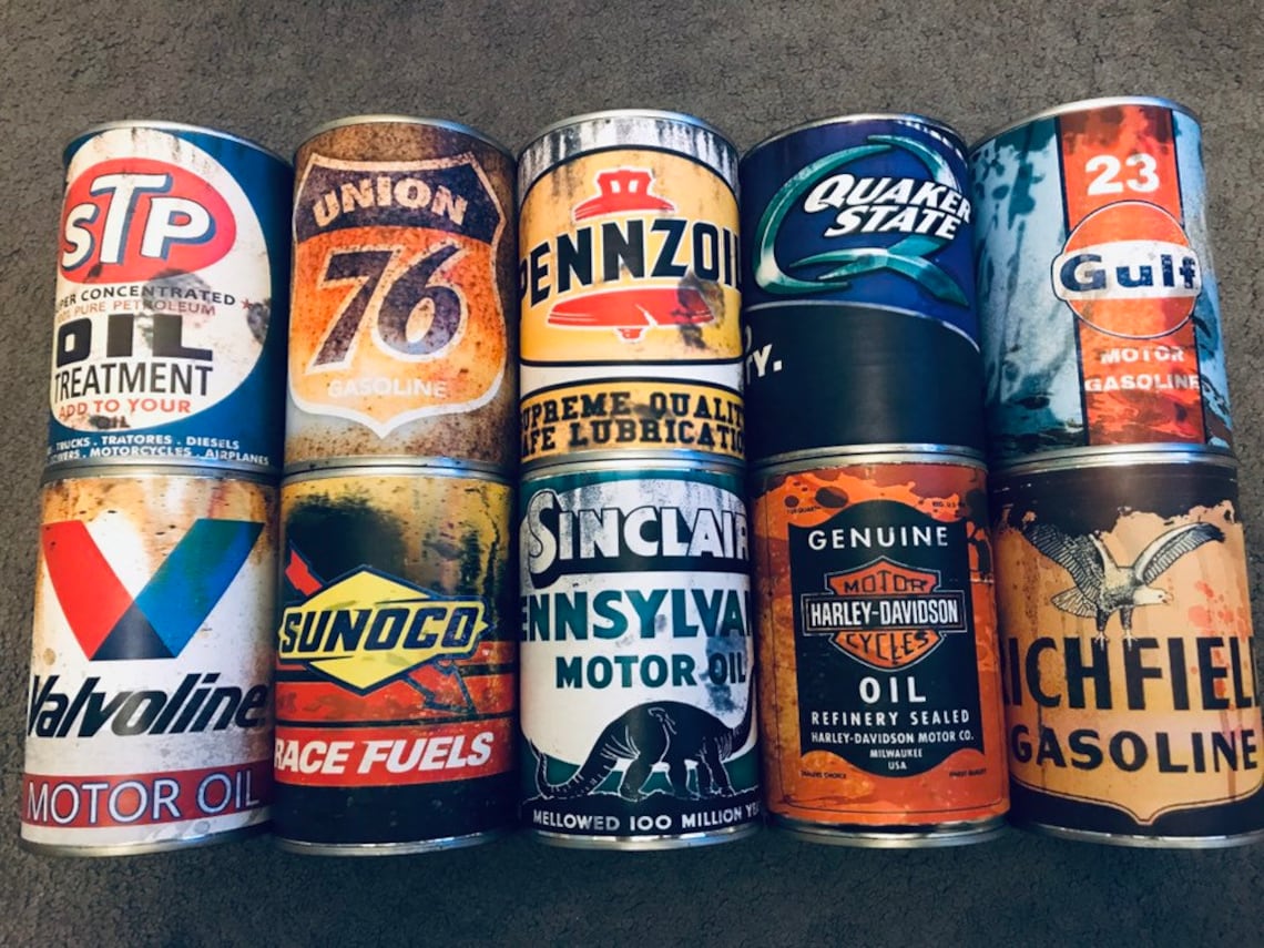 Old Vintage Motor Oil Cans Rustic Petrol Motoring Tin Can - Etsy