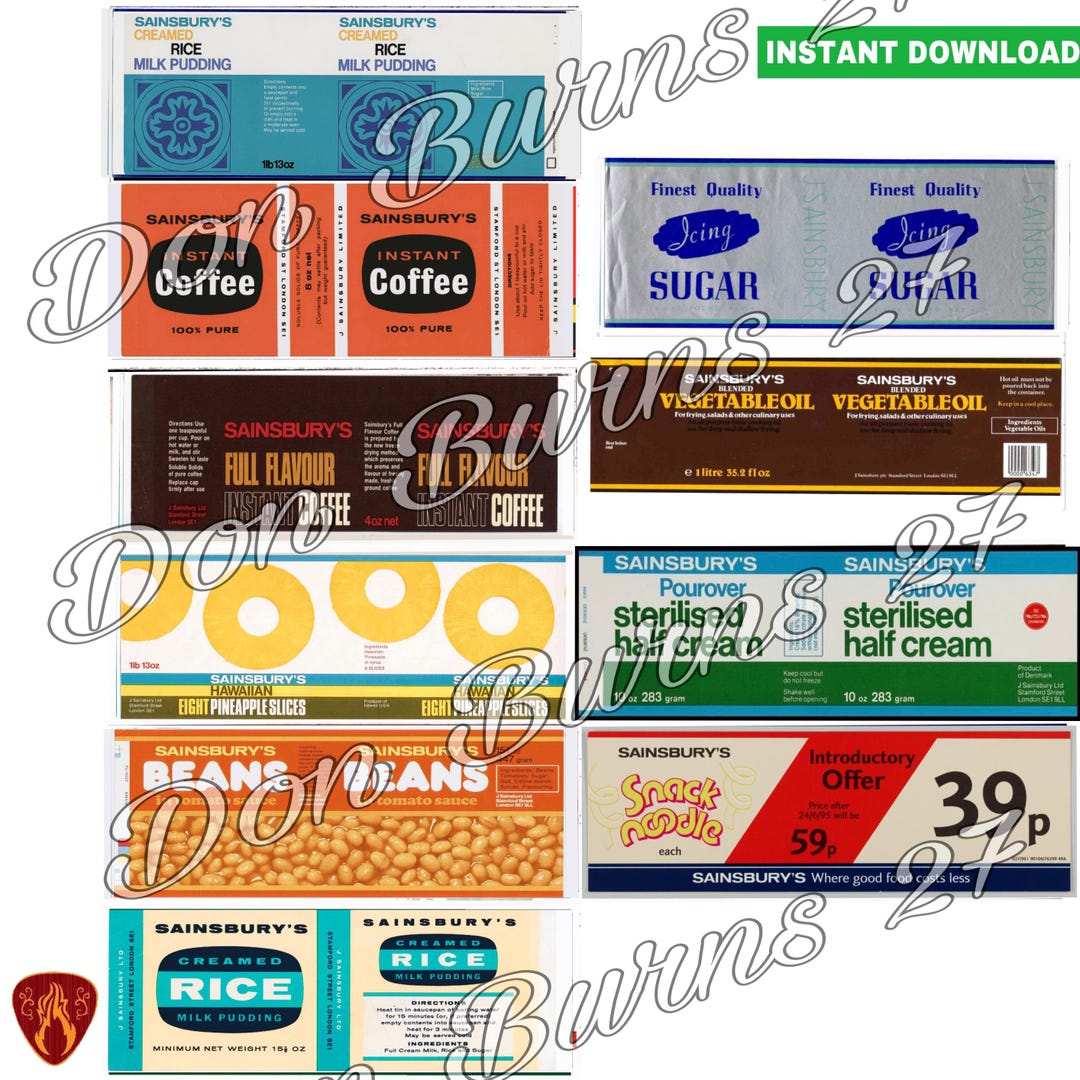 Sainsburys Vintage Canned Food Labels for Tin Cans Kitchen Decor Prints ...