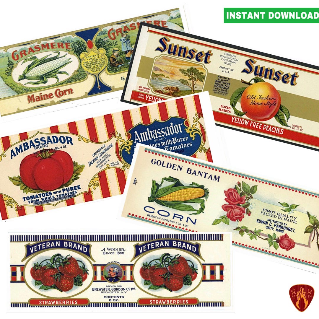 Vintage Fruit and Veg Can Labels Food Tin Cans Vegetable Prints Kitchen ...