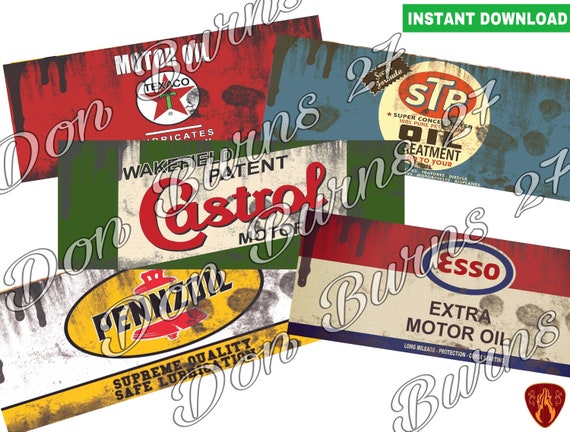 Vintage Motor Oil Can Labels Set of 5 Printable Digital Prints - Etsy