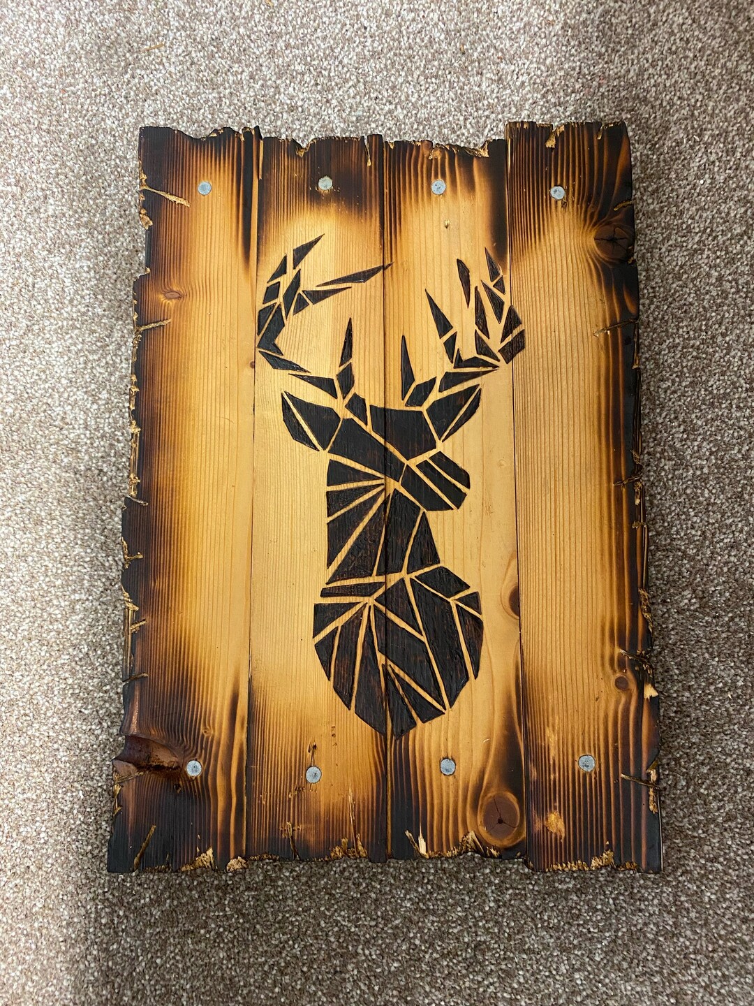 Rustic Wooden Stag Home Decor Log Cabin Mancave Wall Hanging Man Cave ...