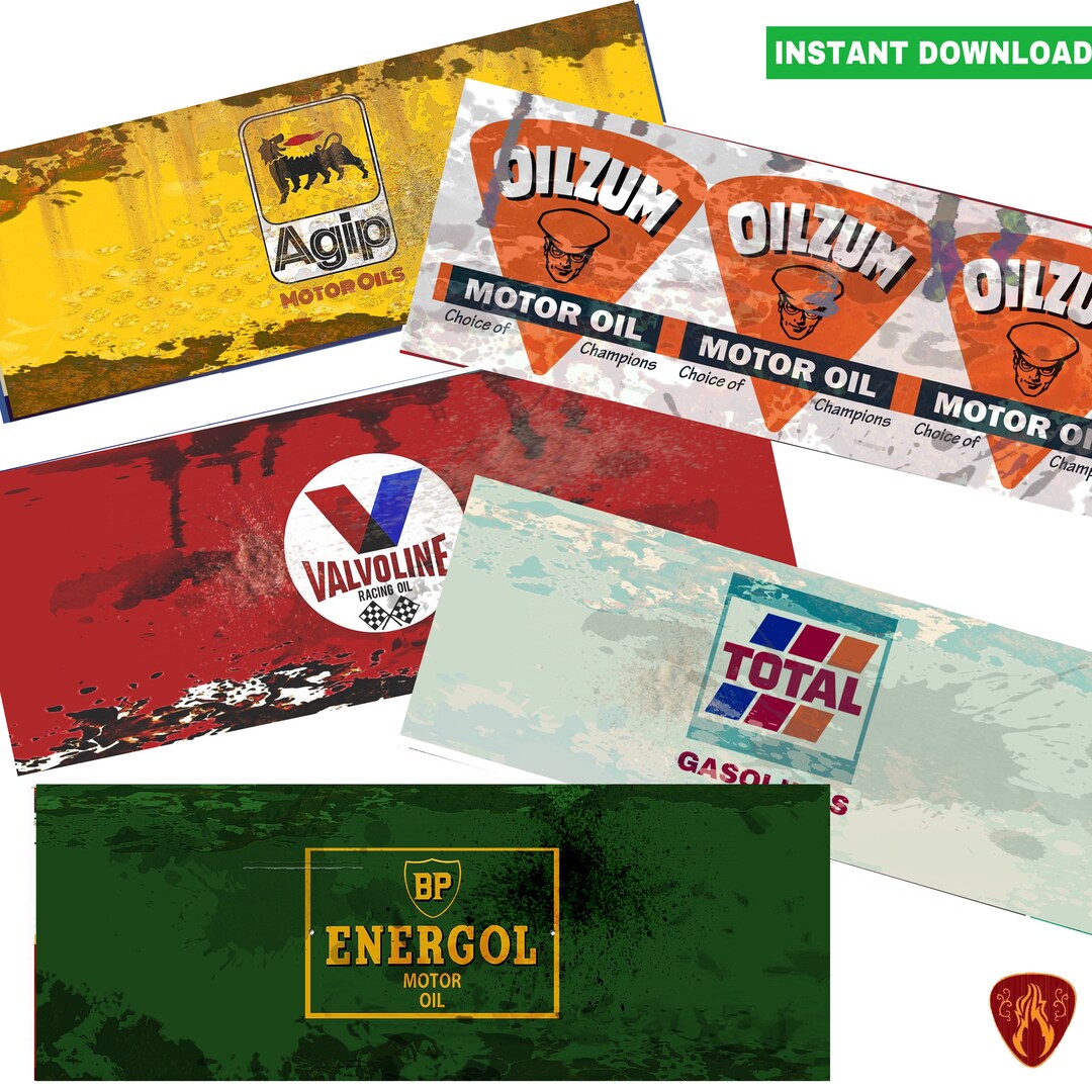 Vintage Motor Oil Can Labels Set of 5 Printable Digital Prints Instant ...