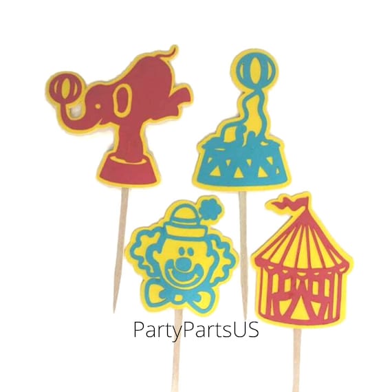 elephants tent circus party cupcake toppers seals carnival clowns ...