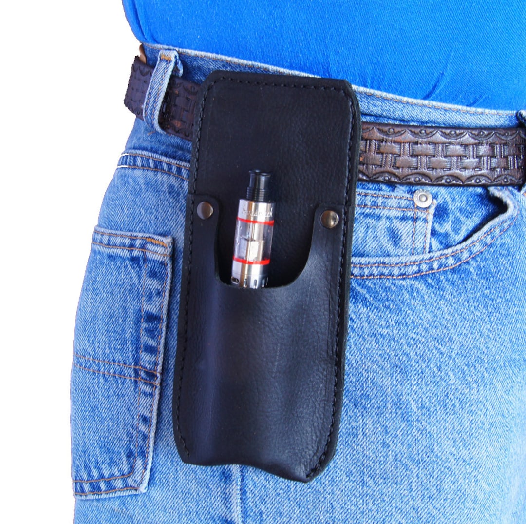 Medium Leather Belt Pouch for E Cig With Stainless Steel Belt Clip ...