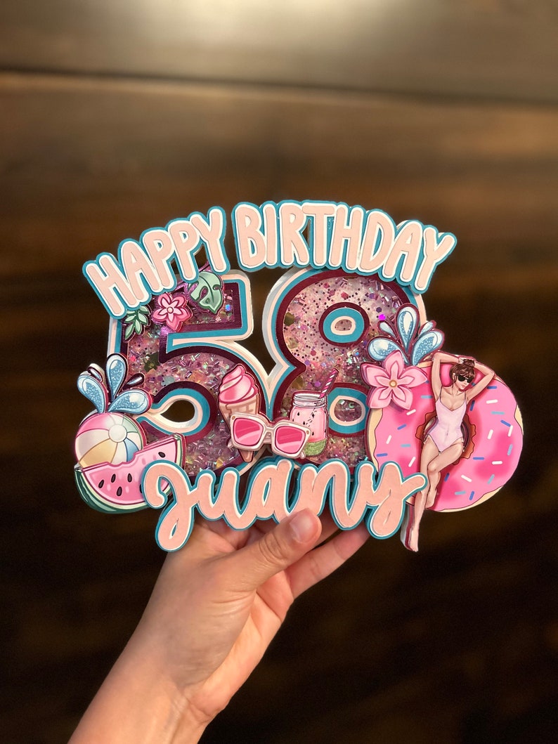 Summer Birthday Cake Topper Beach Party Decor Custom Name & Age ...
