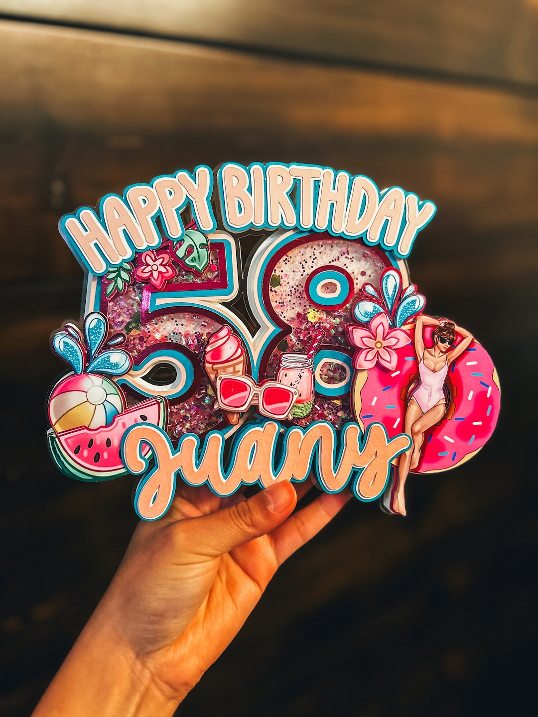 Summer Birthday Cake Topper Beach Party Decor Custom Name & Age ...