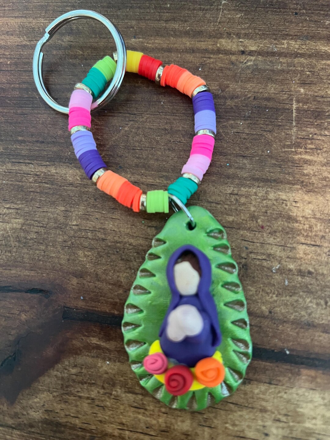Handmade Virgen De Guadalupe Polymer Clay Keychain - Etsy