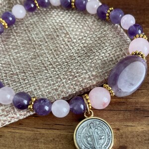 San Benito Medalla Rose Quartz and Amathys Natural Gemstone Bracelet ...