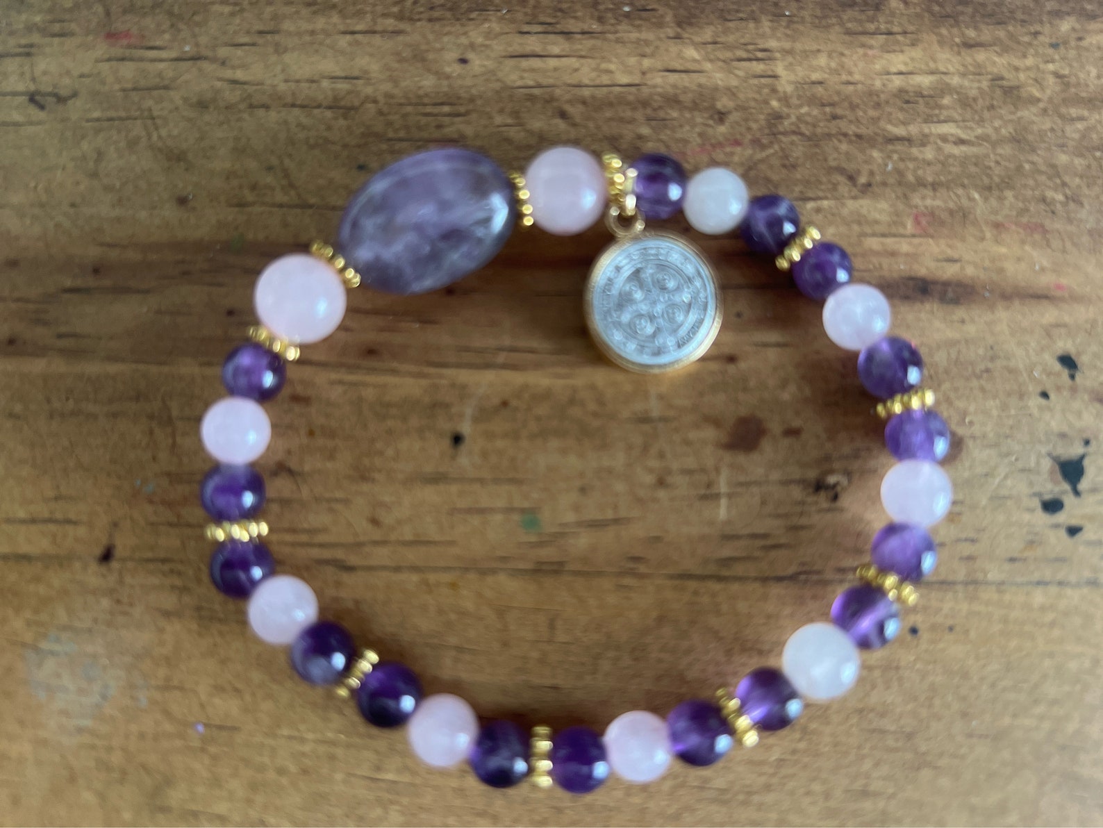 San Benito Medalla Rose Quartz and Amathys Natural Gemstone Bracelet ...