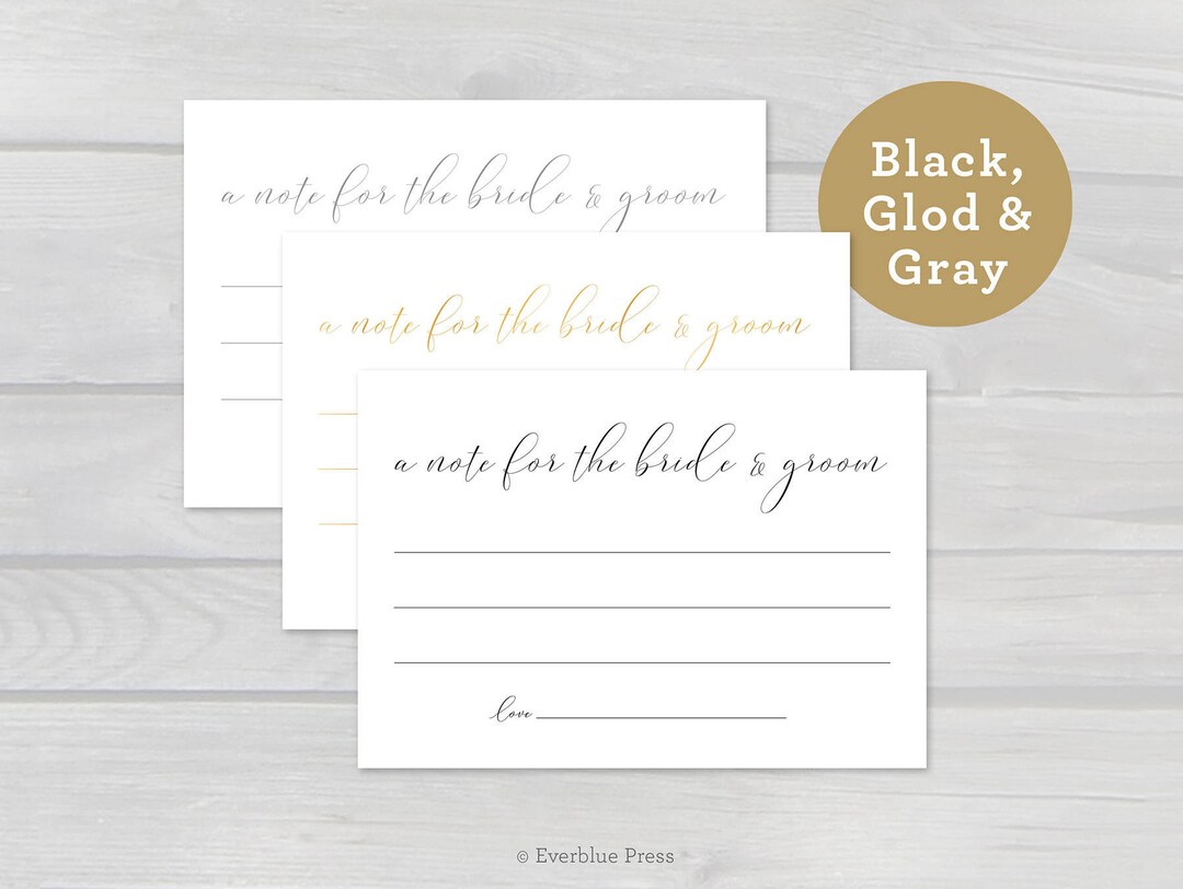 A Note for the Bride & Groom Printable Cards, in Gold, Gray and Black ...