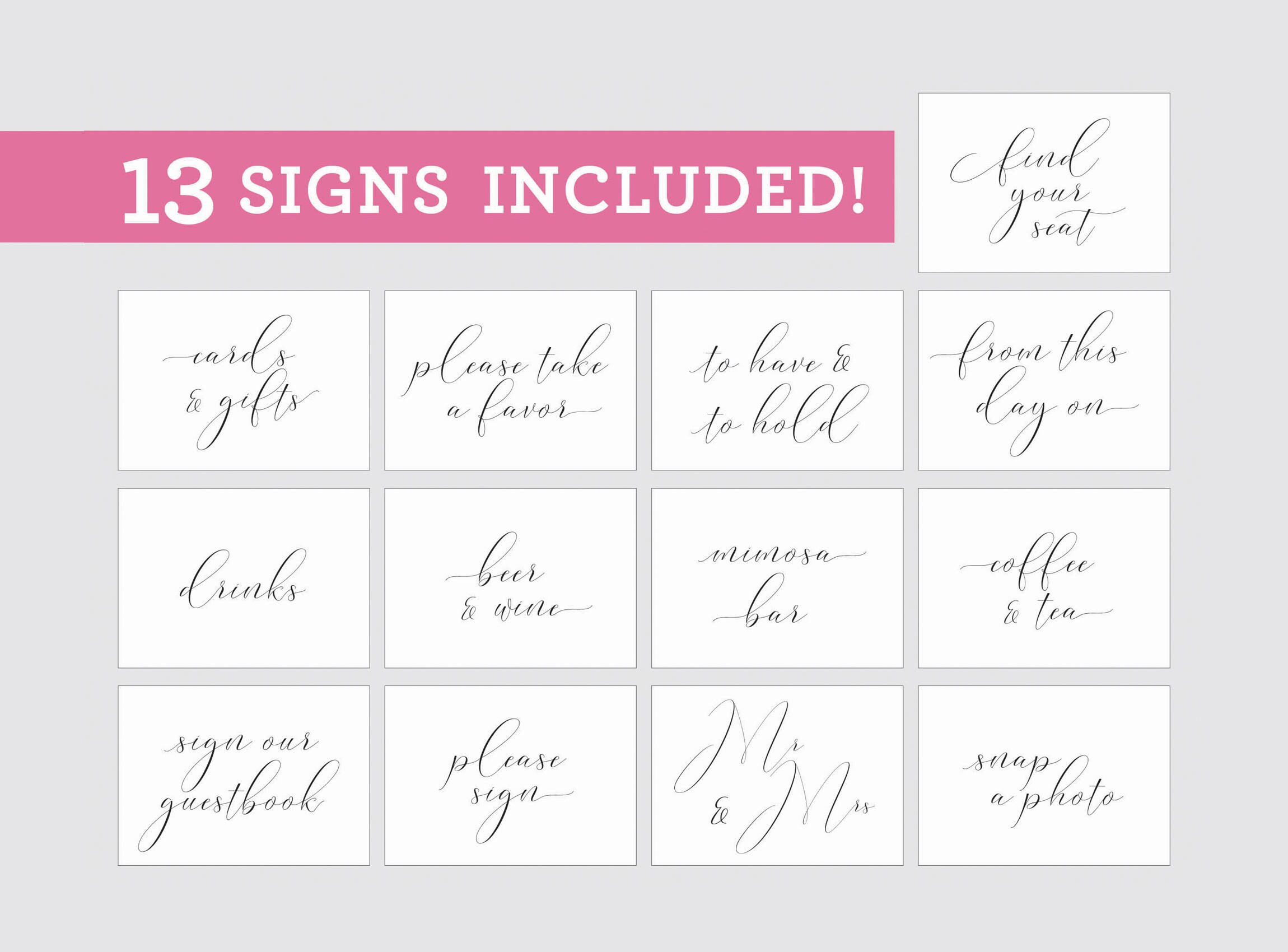 Wedding Sign Pack Printable, Elegant Script Bundle, Instant Download - Etsy