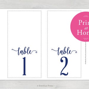 Navy Blue Folded Table Numbers Printable PDF, Numbers 1-20, 4x4 Instant ...