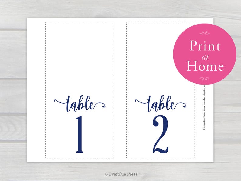 Navy Blue Folded Table Numbers Printable PDF, Numbers 1-20, 4x4 Instant ...