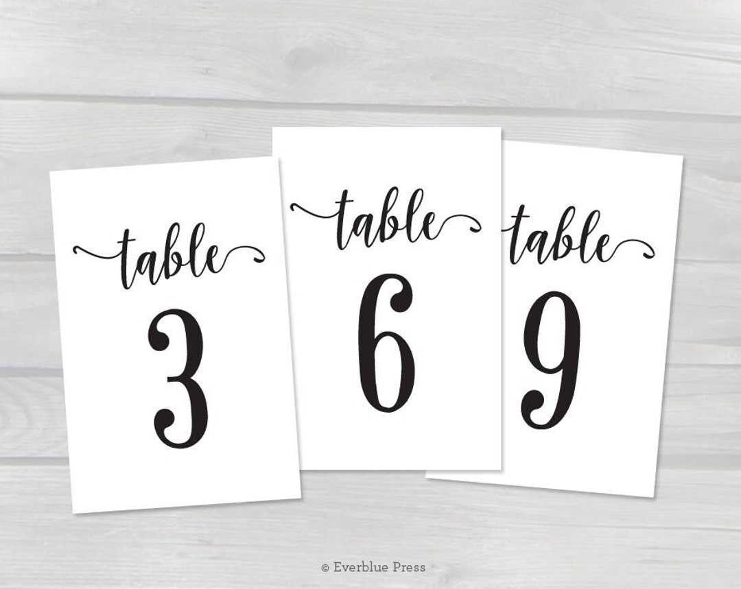 Black Table Numbers Printable, Wedding Table Numbers 1-50, Instant ...