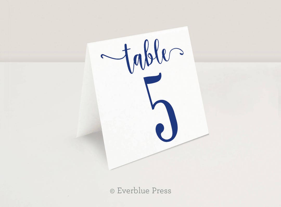 Navy Blue Folded Table Numbers Printable PDF, Numbers 1-20, 4x4 Instant ...