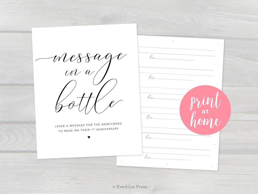 Message in a Bottle SIGN + CARDS Printable PDF | 5x7 8x10 11x14 Instant ...