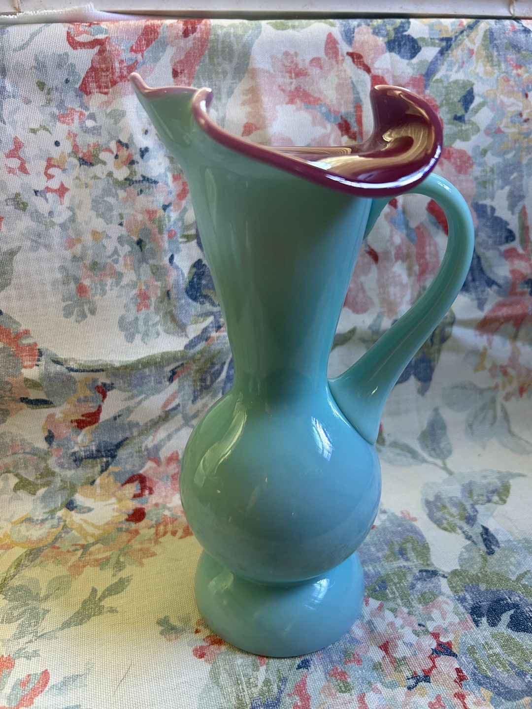 Fenton Lilac and Turquoise Cased Vase 9 HTF - Etsy