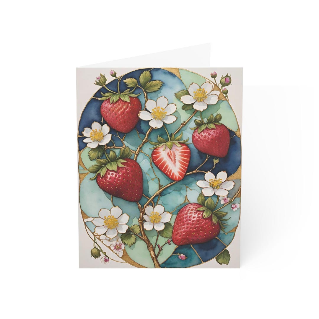 Strawberry Kintsugi Greeting Card V1 - Sets 1, 10, 30, 50pcs - Etsy