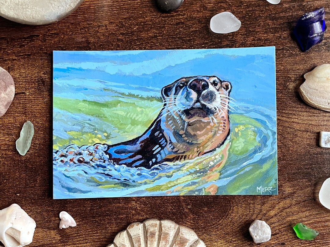 Swimming Otter Postcard ~ Wildlife Art ~ Happy Mail ~ Nature - Etsy