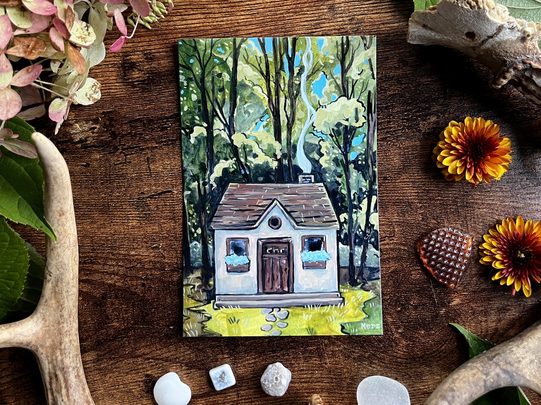Cottage Postcard ~ Cabin ~ Cottage Art ~ Tinyhouse ~ Forest Living ...