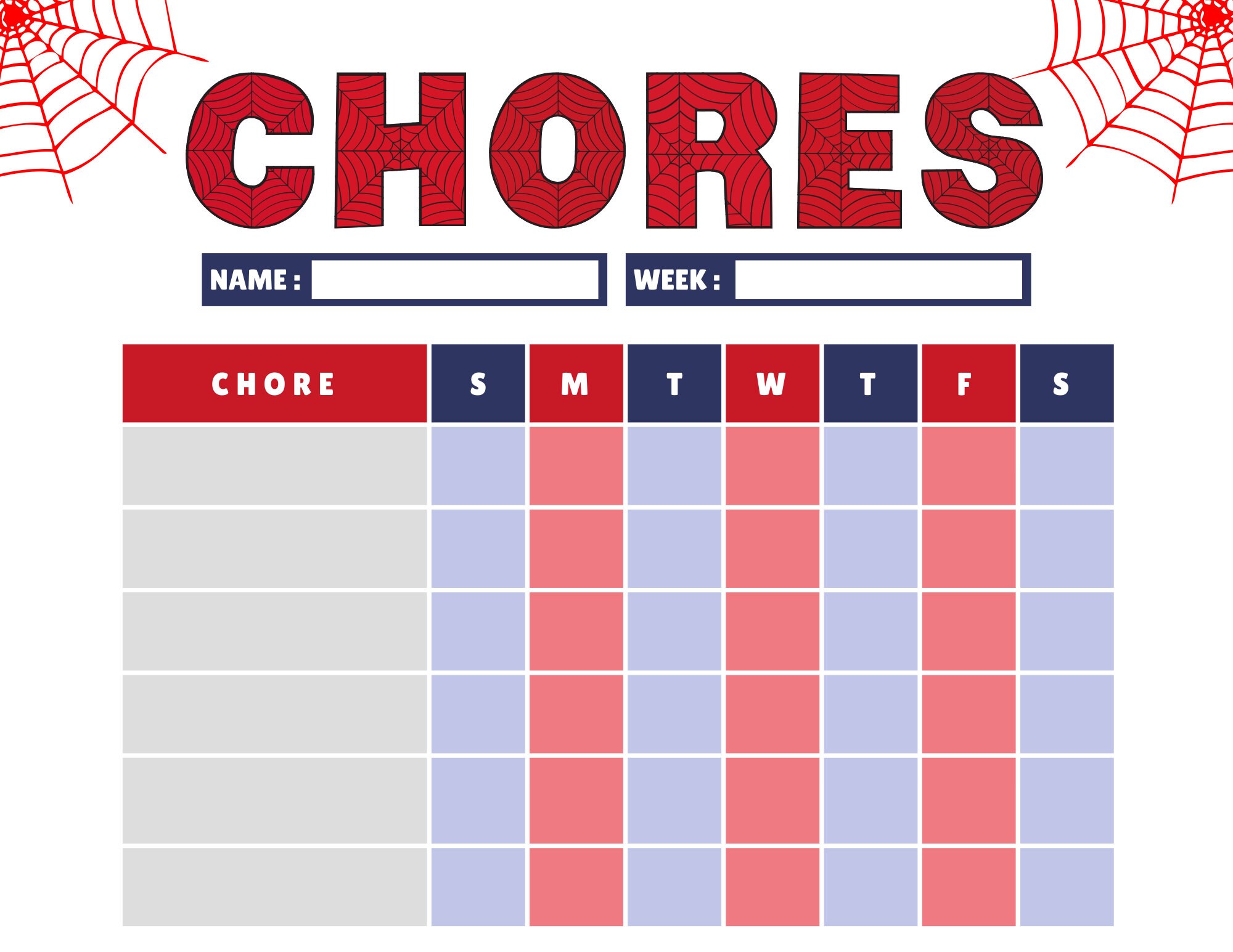 Spider Chore Chart for Kids Digital Download - Etsy