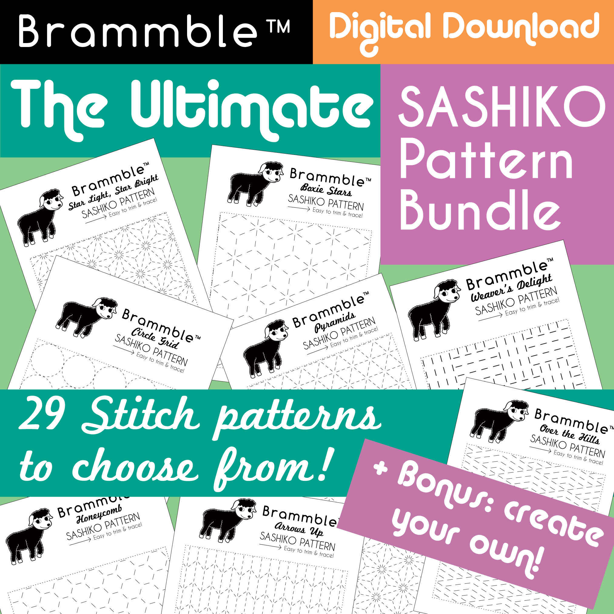 29 Printable Sashiko Patterns for Geometric Stitching & Mending ...