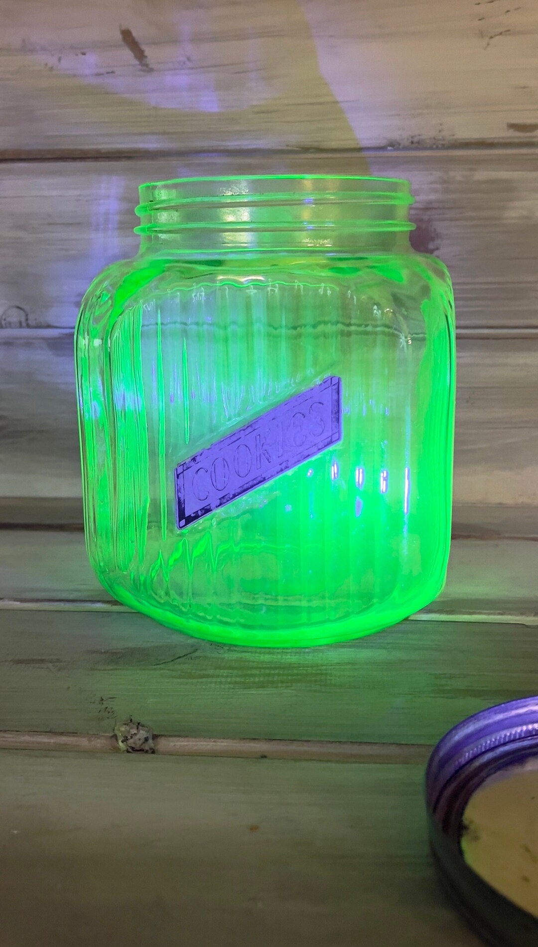 Vintage 1930s Depression Glass Uranium Cookie Jar / Hoosier Cabinet ...