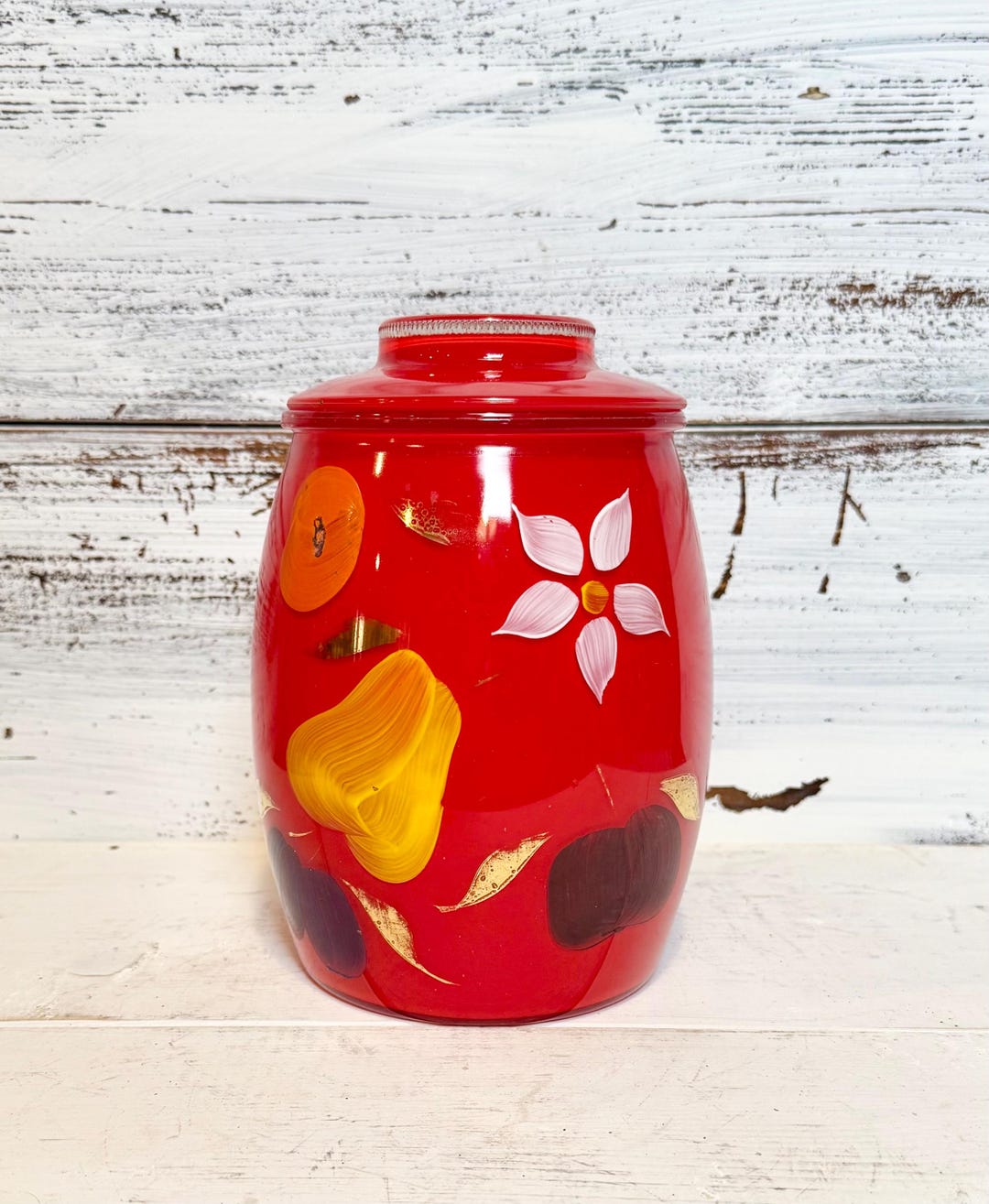 Vintage Mid Century Bartlett Collin’s Red Fruit Jar / Hand Painted ...
