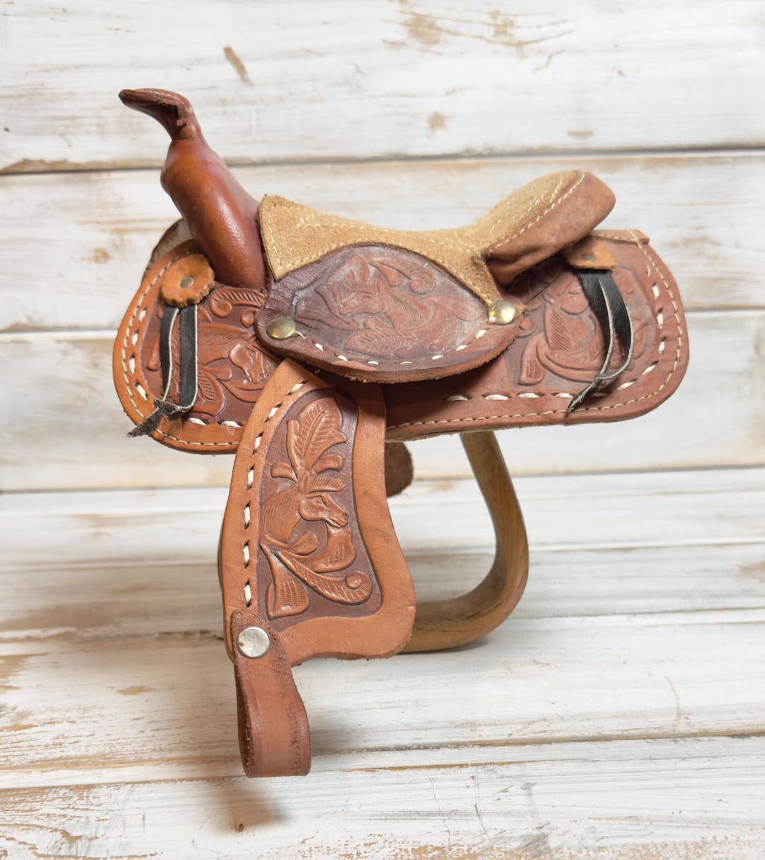 Vintage 8 Mini Western Horse Saddle Handmade Tooled Leather - Etsy
