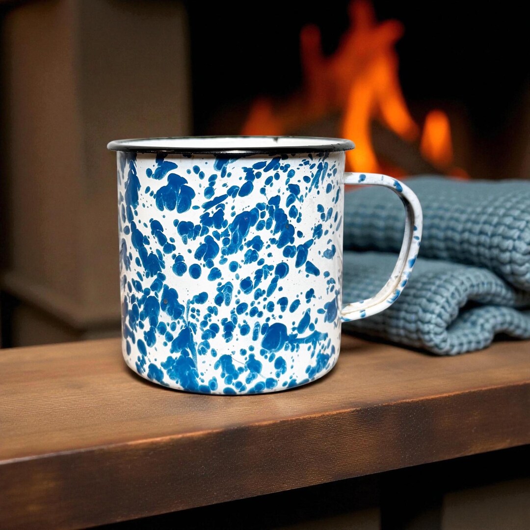 Vintage Blue and White Splatter Enamelware Mug / Farmhouse Decor - Etsy