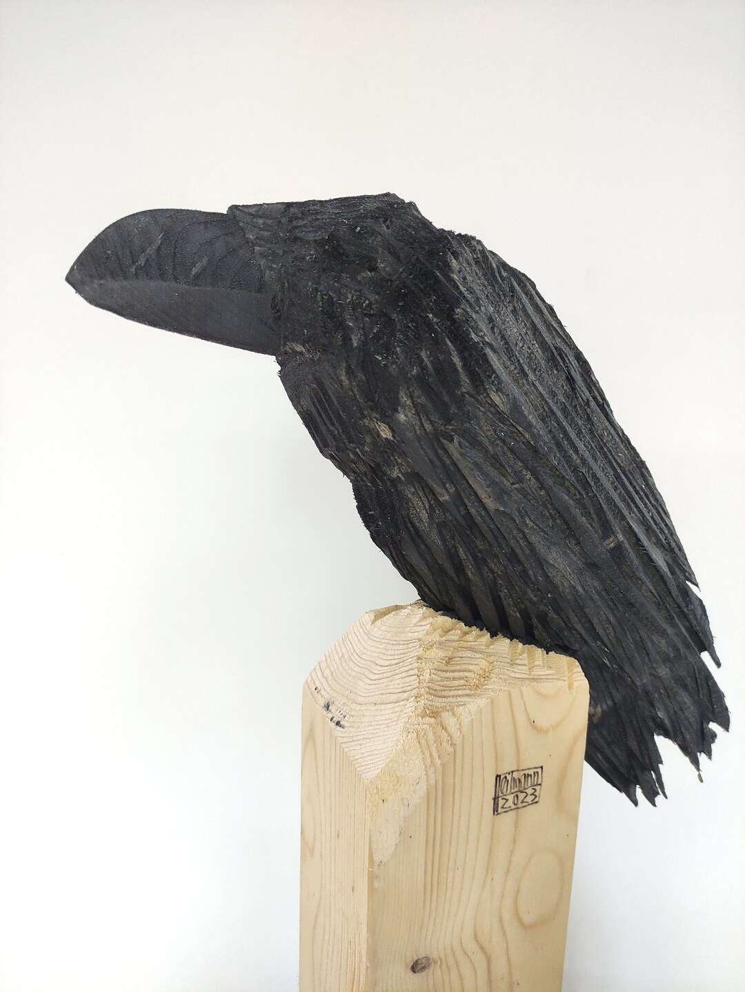 Raven, Wooden Sculpture, Life-size, Raven, Munin, Hugin, Thor's Ravens ...