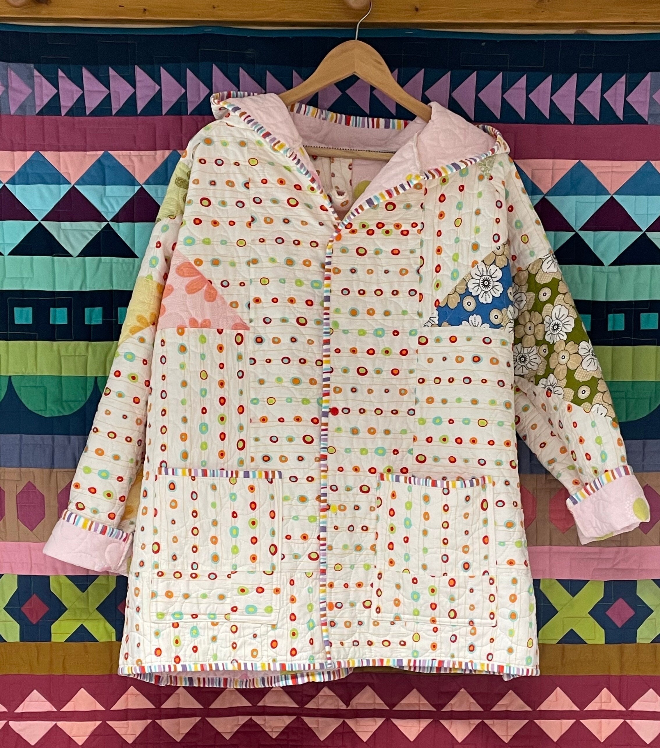 Hooded Swing Style Patchwork Quilted Jacket Made From an Old Quilt. - Etsy