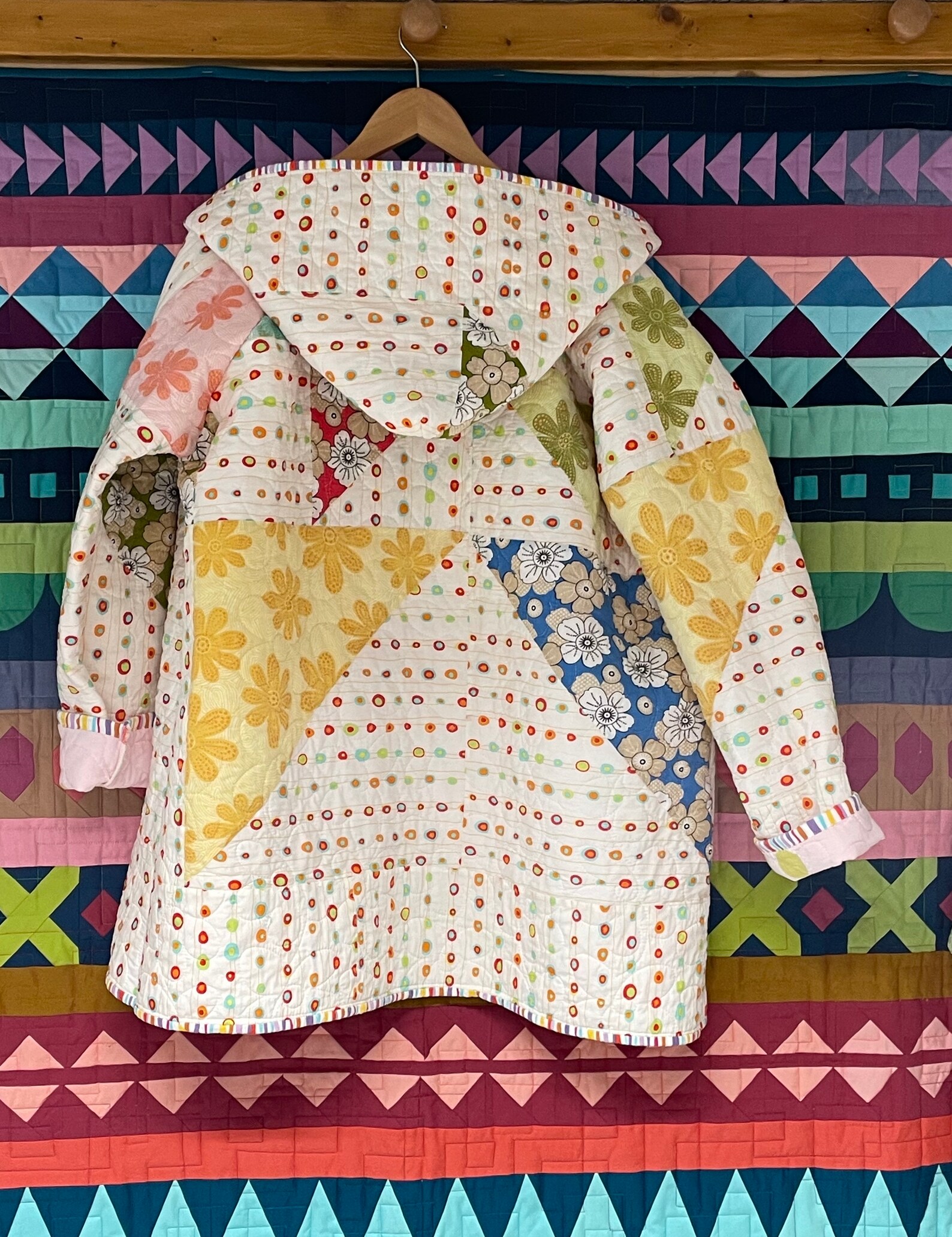 Hooded Swing Style Patchwork Quilted Jacket Made From an Old Quilt. - Etsy