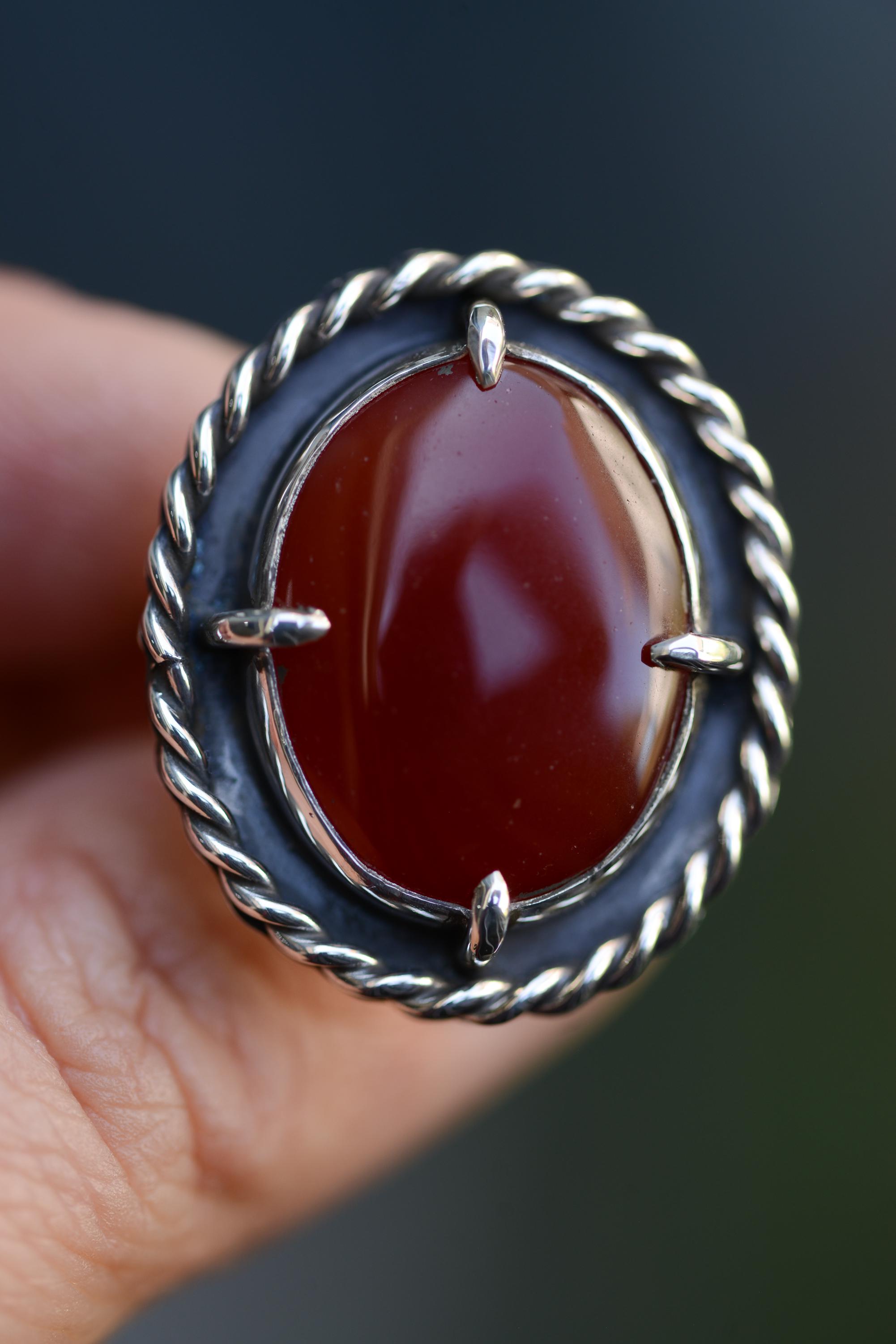 Long Statement Ring With a Big Red Carnelian Stone Inspired by Medieval ...