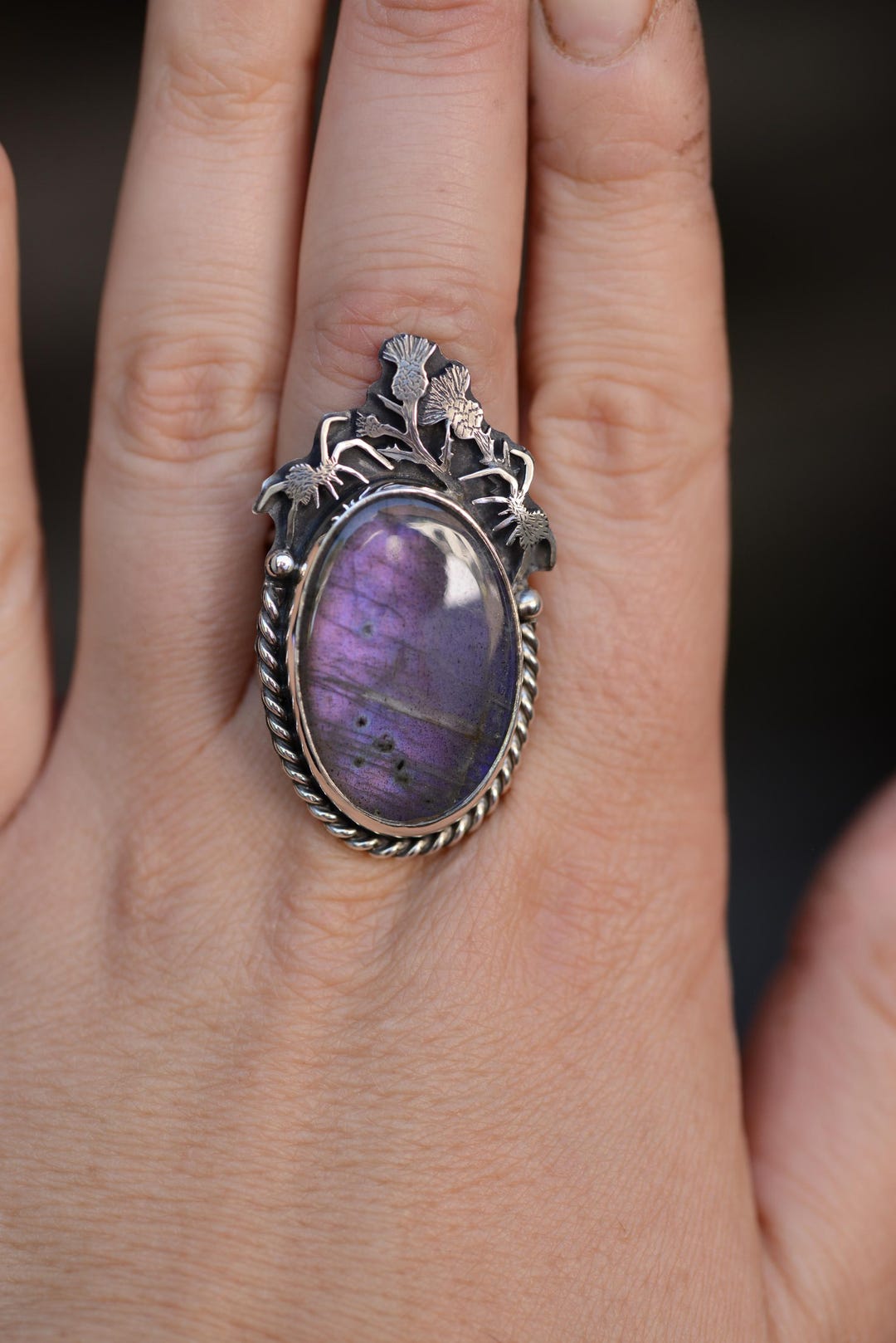 Purple Labradorite Ring in Size 9.5 With Thistles and Little Spiders ...