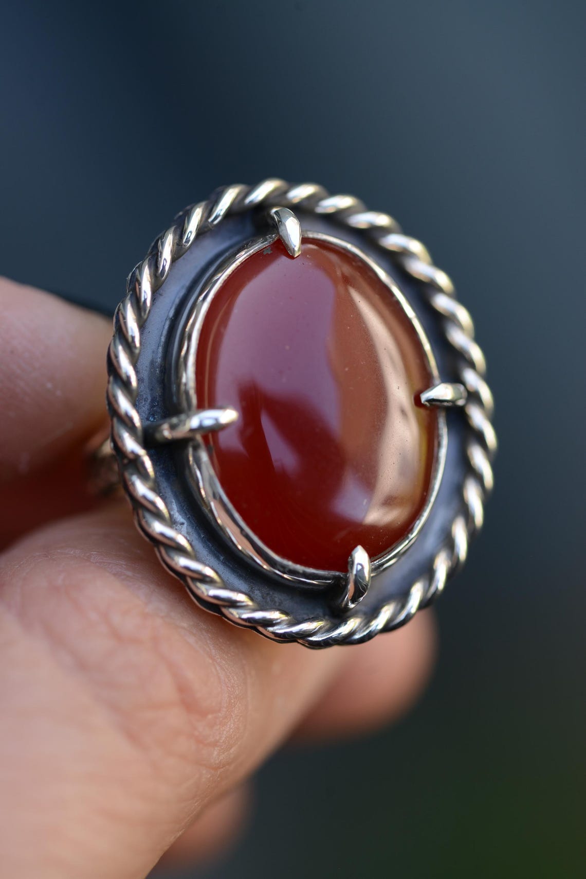 Long Statement Ring With a Big Red Carnelian Stone Inspired by Medieval ...