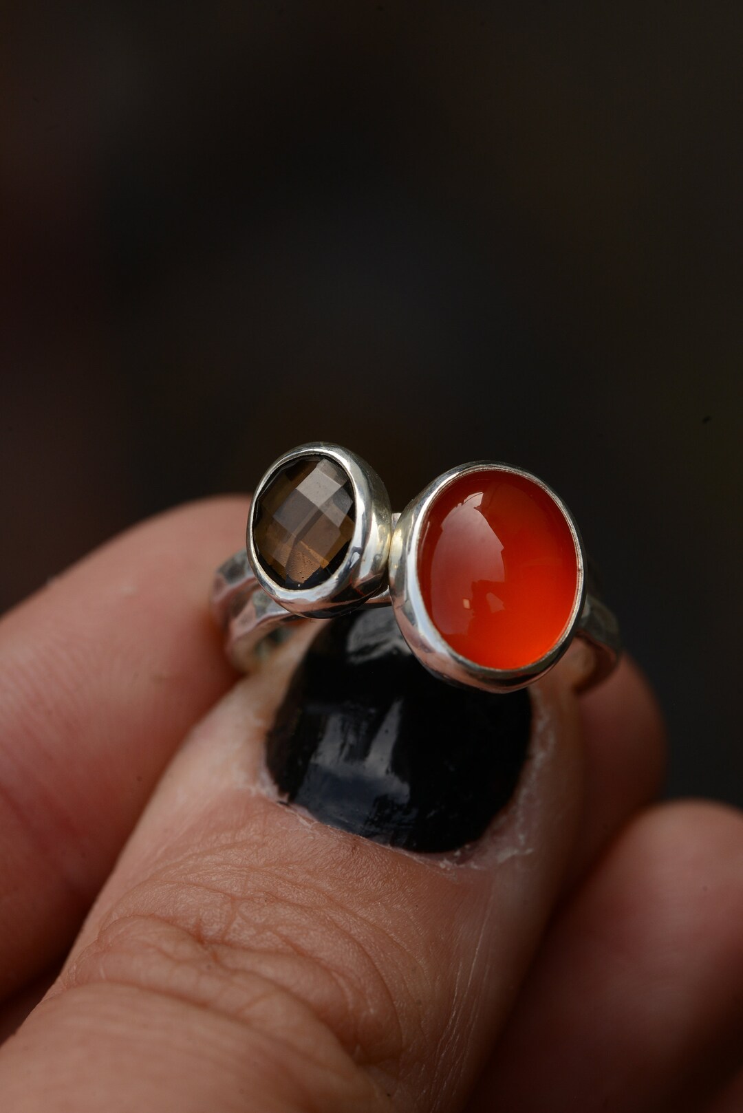Celestial Ring With Orange Onyx and a Smoky Quartz in Size 6.5 US ...