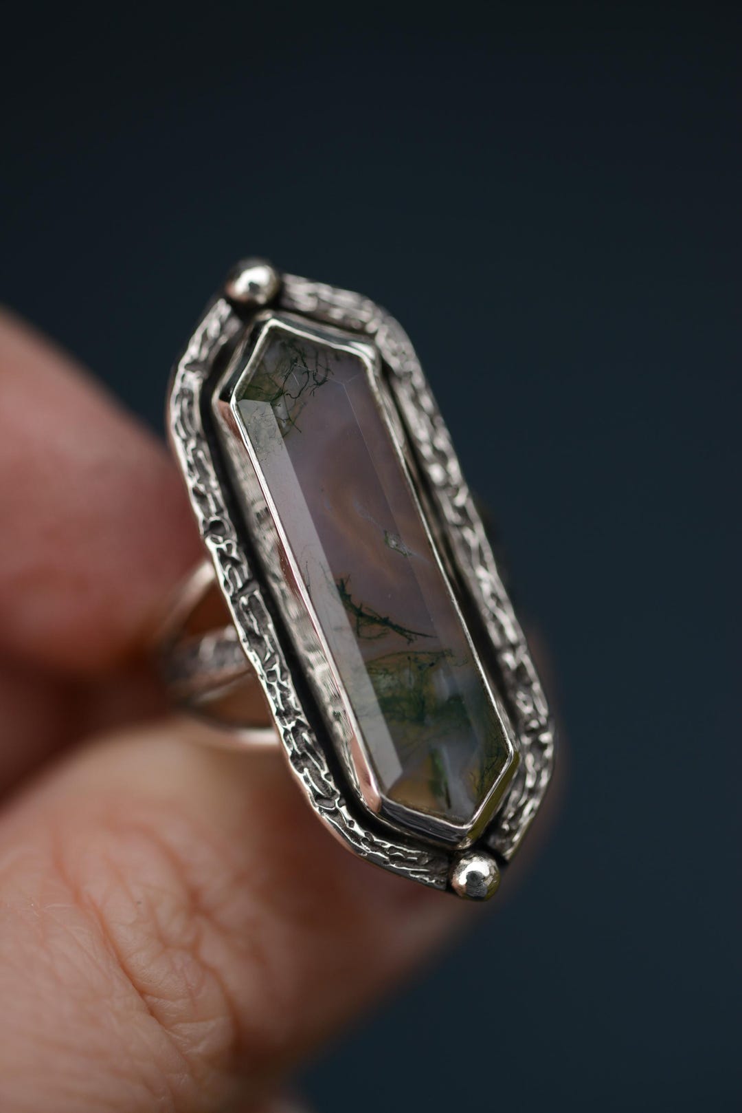 Moss Agate Ring With Tree Bark Texture. Forest Aesthetic Big Statement ...