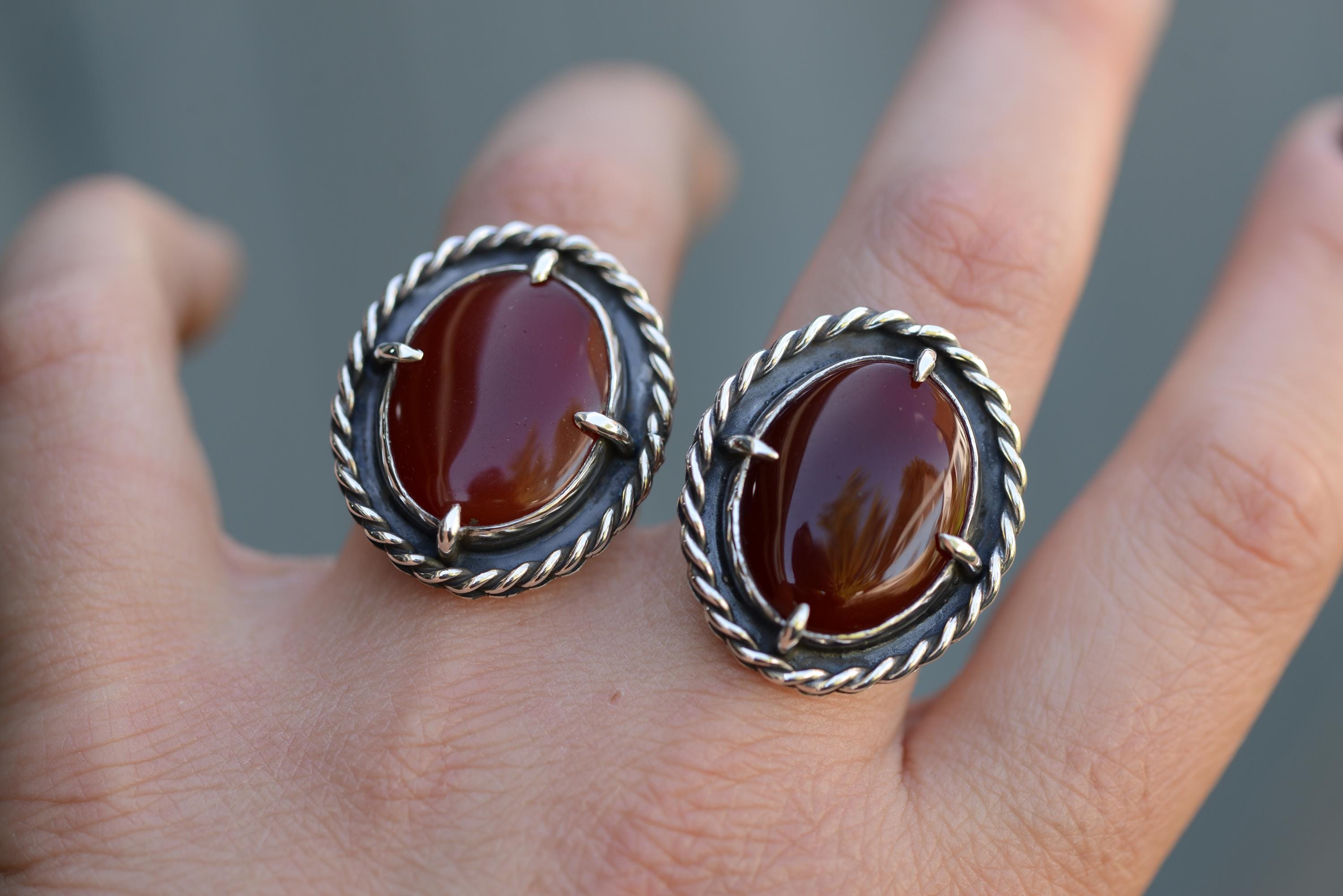Long Statement Ring With a Big Red Carnelian Stone Inspired by Medieval ...