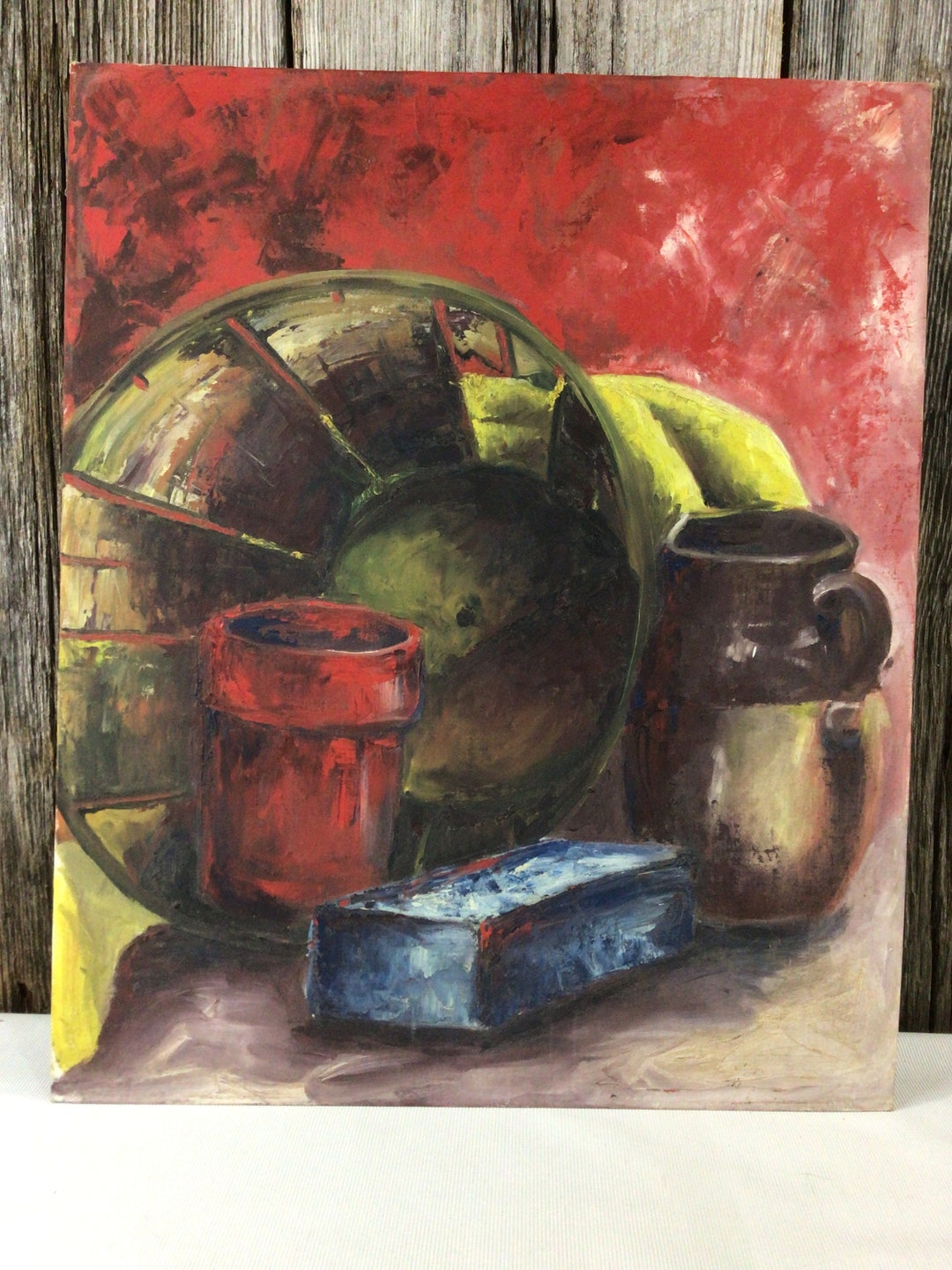 Original Vibrant Paining on Board Red Still Life - Etsy