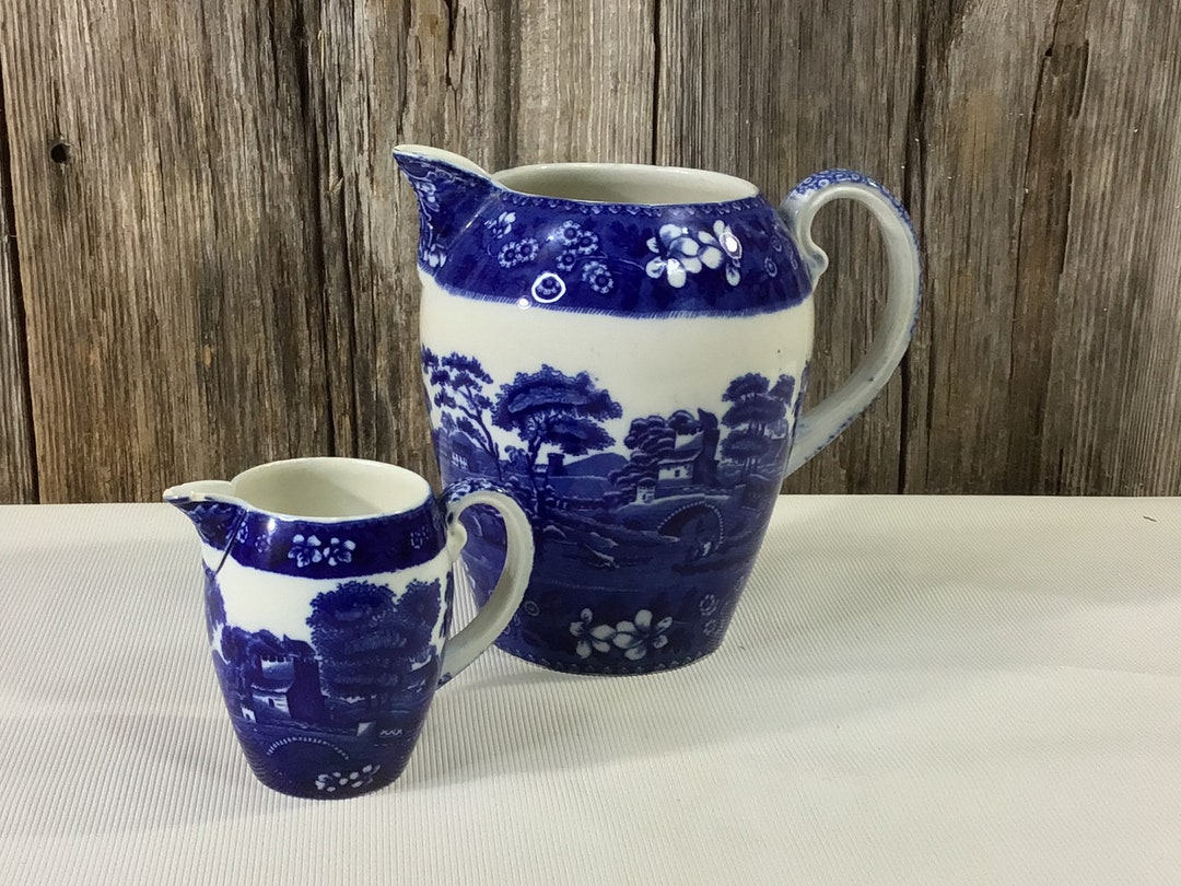 2 Antique Spode Tower Pitchers in Blue Large and Small - Etsy