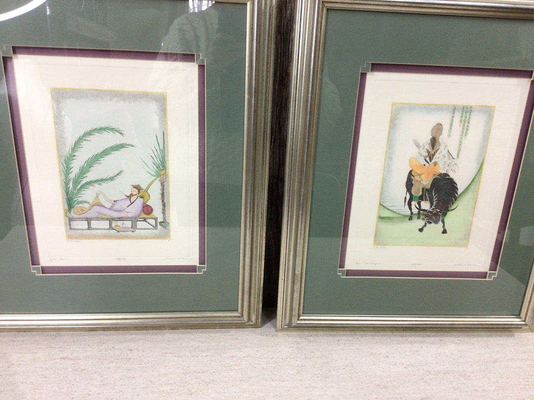 Pair Dan Mitra Colored Asian Inspired Etchings Signed Numbered - Etsy
