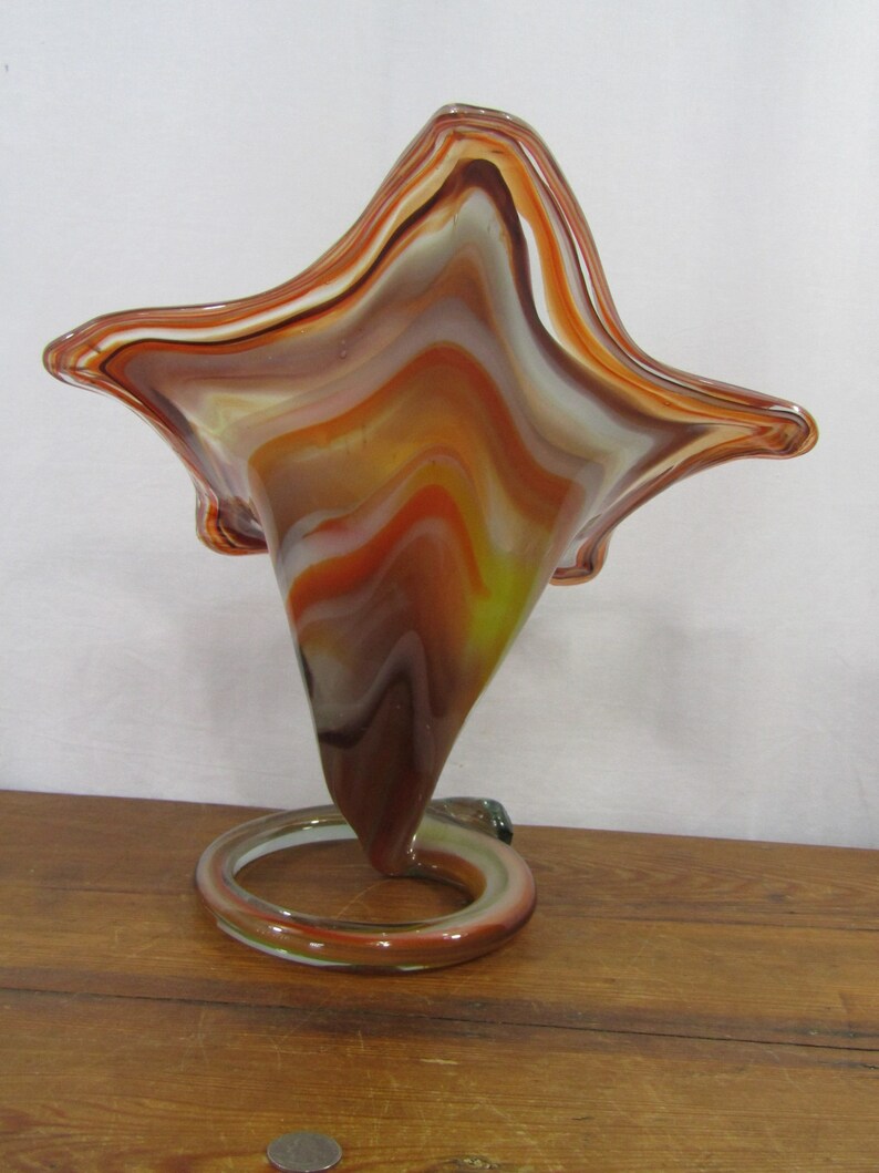 Large Mid Century Glass Cornucopia Vase - Etsy