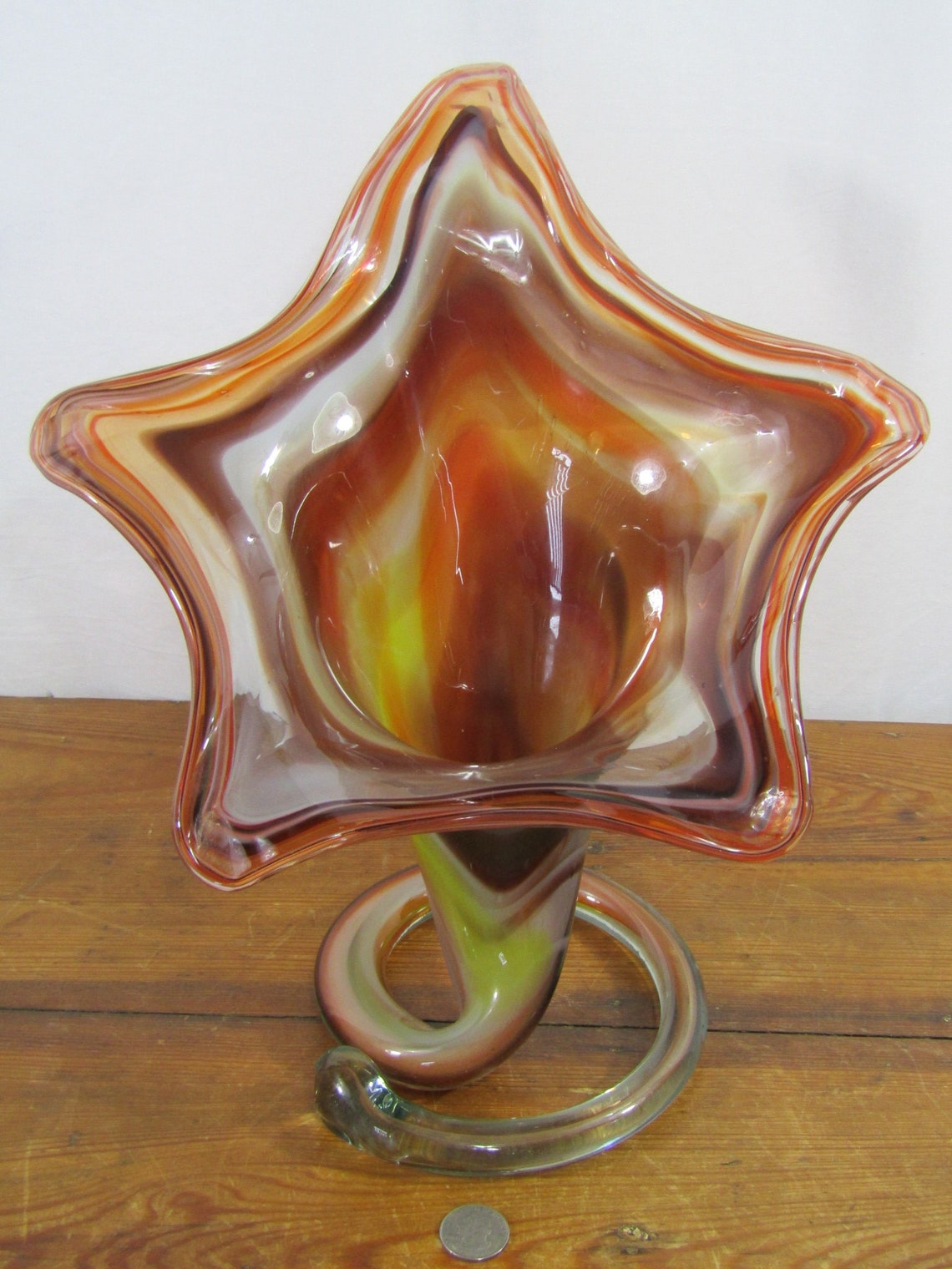 Large Mid Century Glass Cornucopia Vase - Etsy